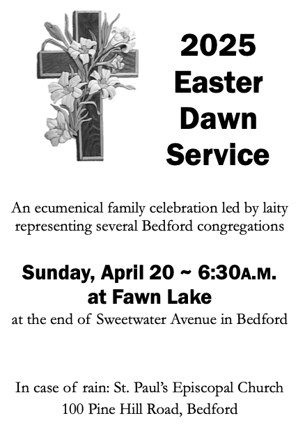 Ecumenical Dawn Service Sun 4/20 6:30 AM - First Parish Bedford